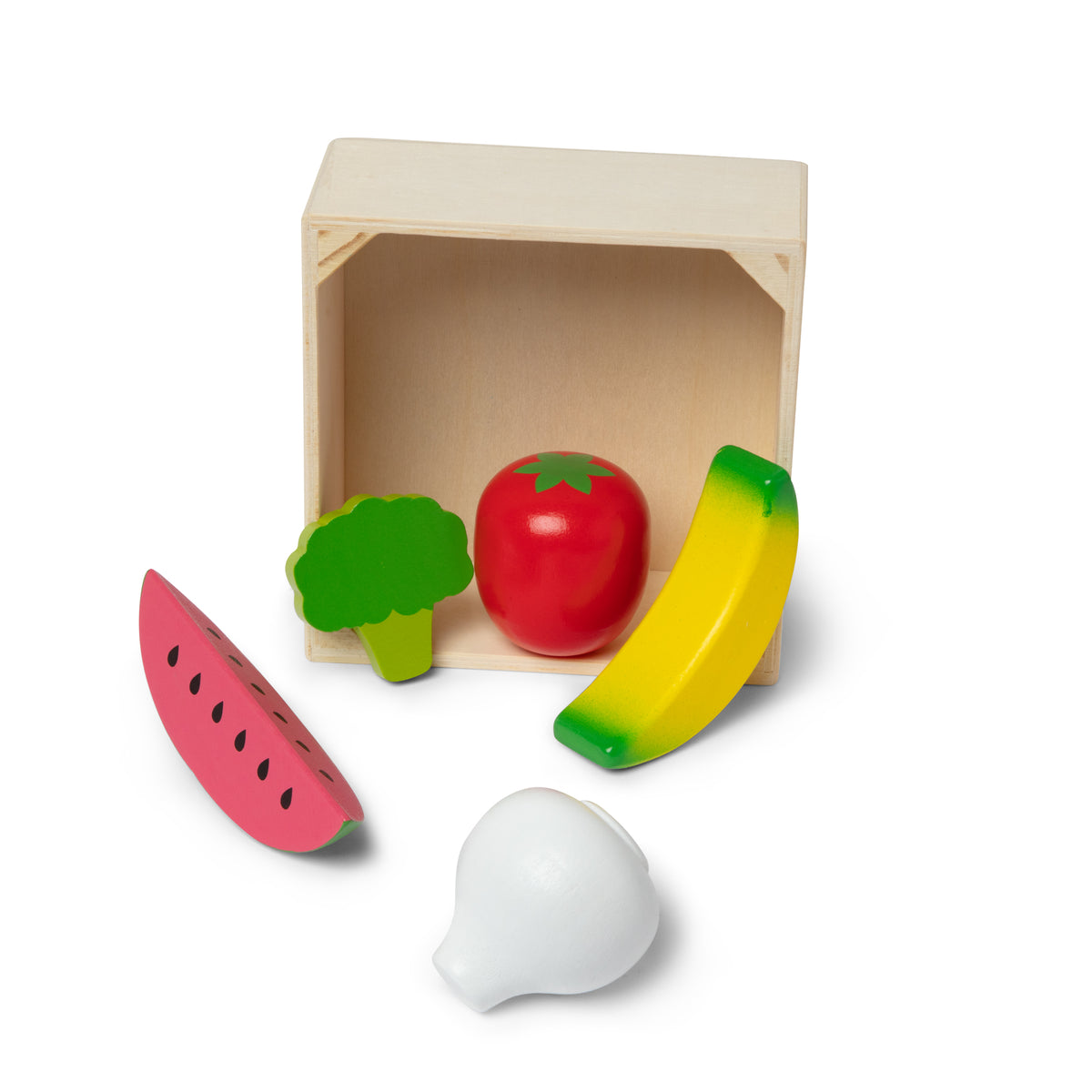 Grupo de comida frutas y verduras 5 piezas de madera - carambaperu