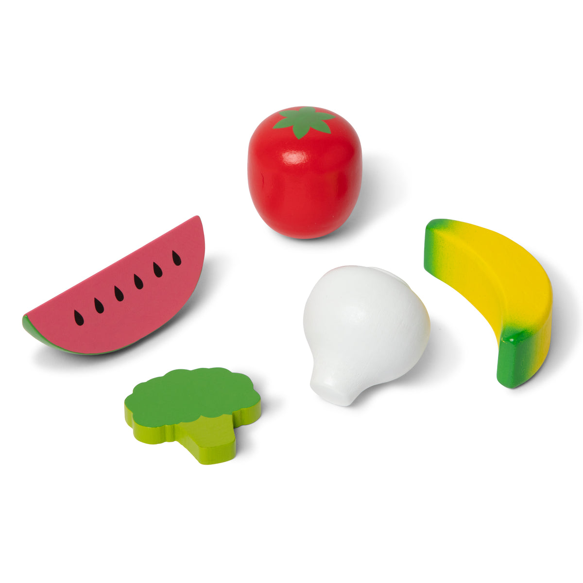 Grupo de comida frutas y verduras 5 piezas de madera - carambaperu